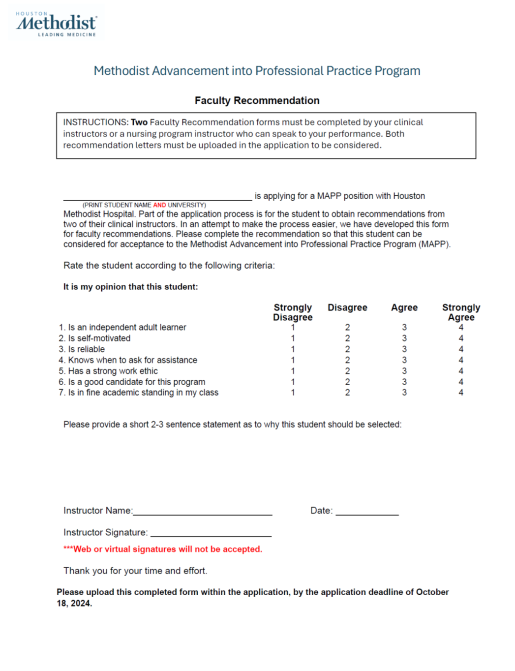 Houston Methodist 2025 Year-Round MAPP Application Survey